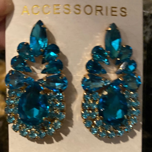 Jewelry | Water Droplet Blue Rhinestone Earrings | Poshmark